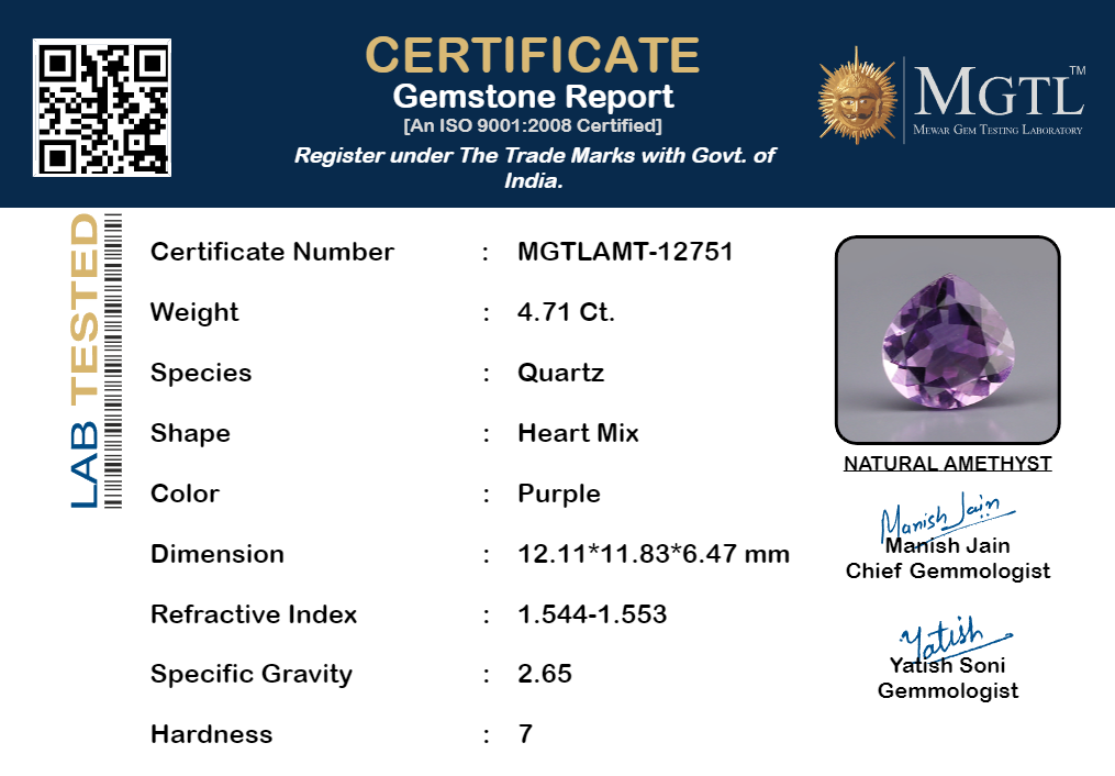Buy Amethyst - 4.71 Carat Prime Quality AMT-12751 Online | MyRatna
