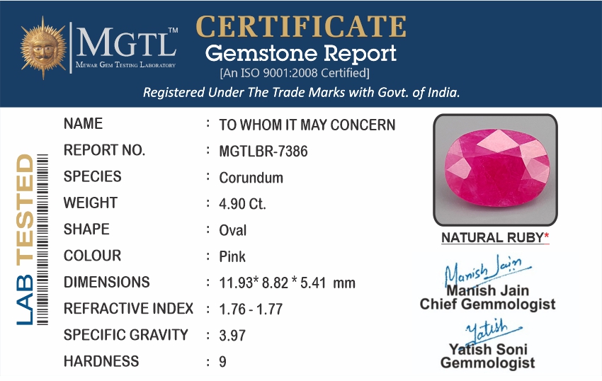 Buy Burma Ruby - 4.90 Carat Online | MyRatna