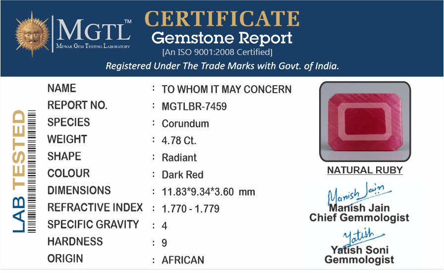 Buy African Ruby (Chuni) Stone - 4.78 Carat Online | MyRatna