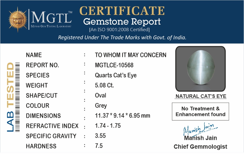 Buy 5.08 Carat Cat's Eye Gemstone Online | MyRatna
