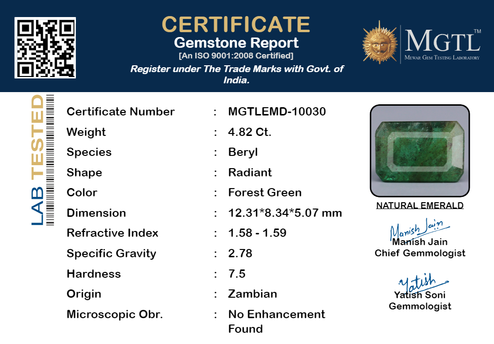 Buy Zambian Emerald - 4.82 Carat Fine Quality EMD-10030 Online | MyRatna