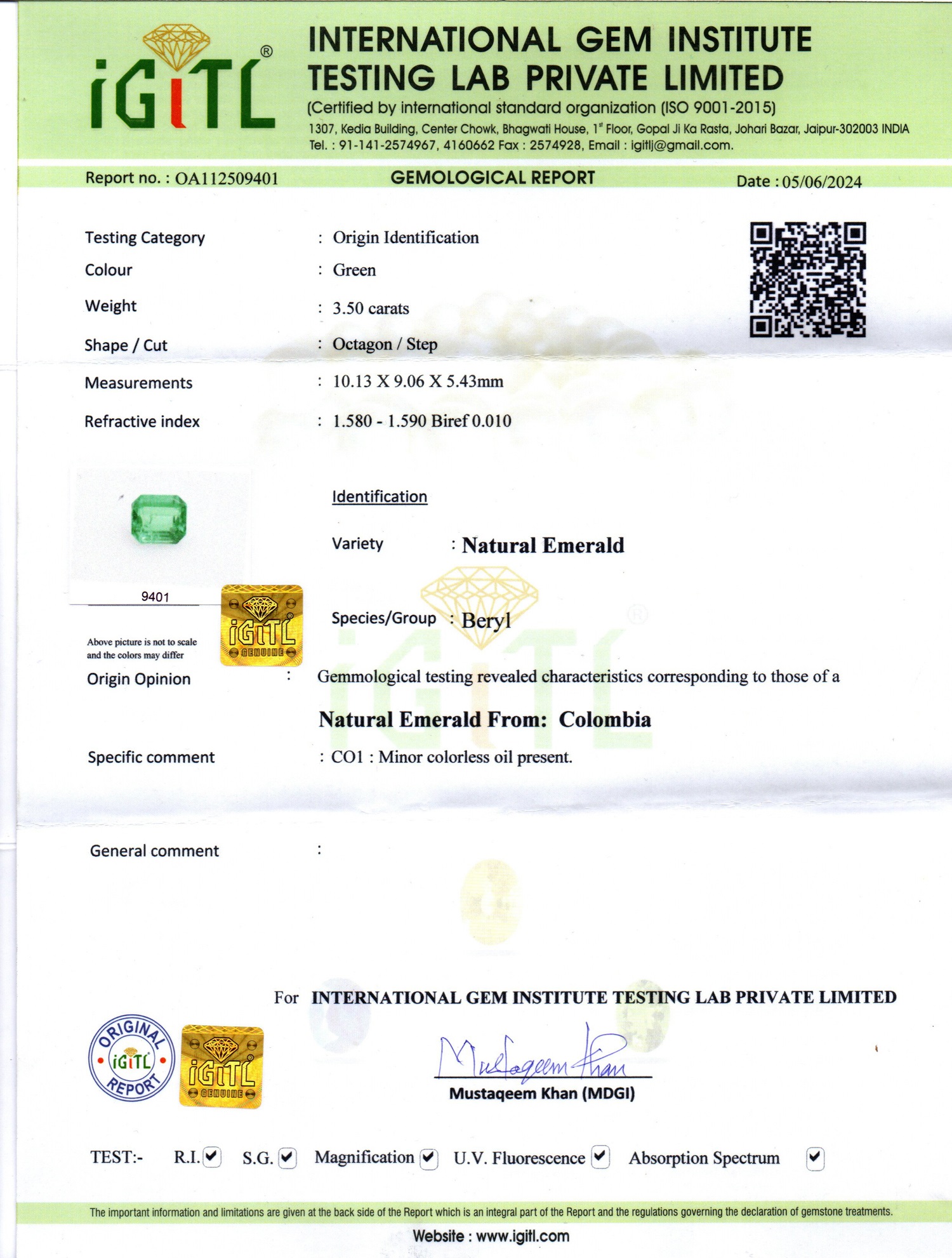 Buy Colombian Emerald - 3.5 Carat Rare Quality EMD-10112 Online | MyRatna