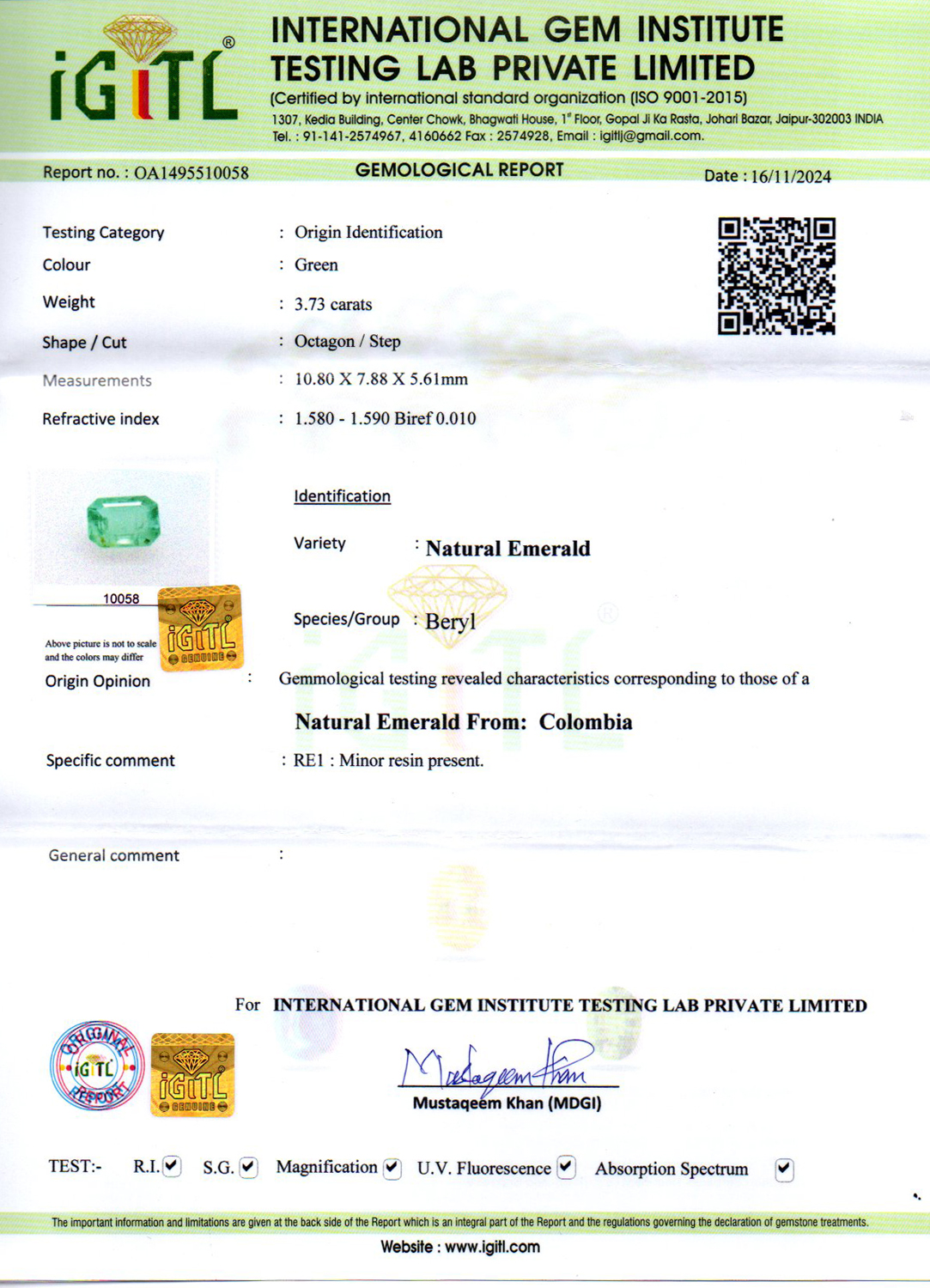 3.73 Carat Colombian Emerald (Panna)| MyRatna