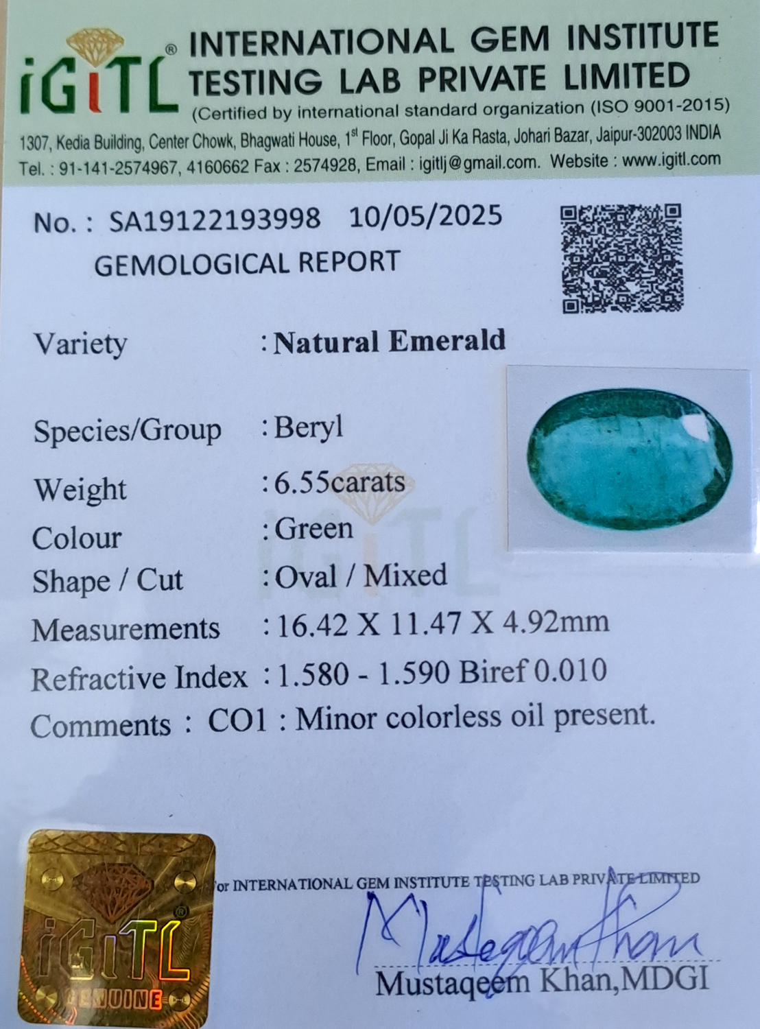 Buy Emerald (Panna) Stone - 6.55 Carat (7.24 Ratti) Online | MyRatna
