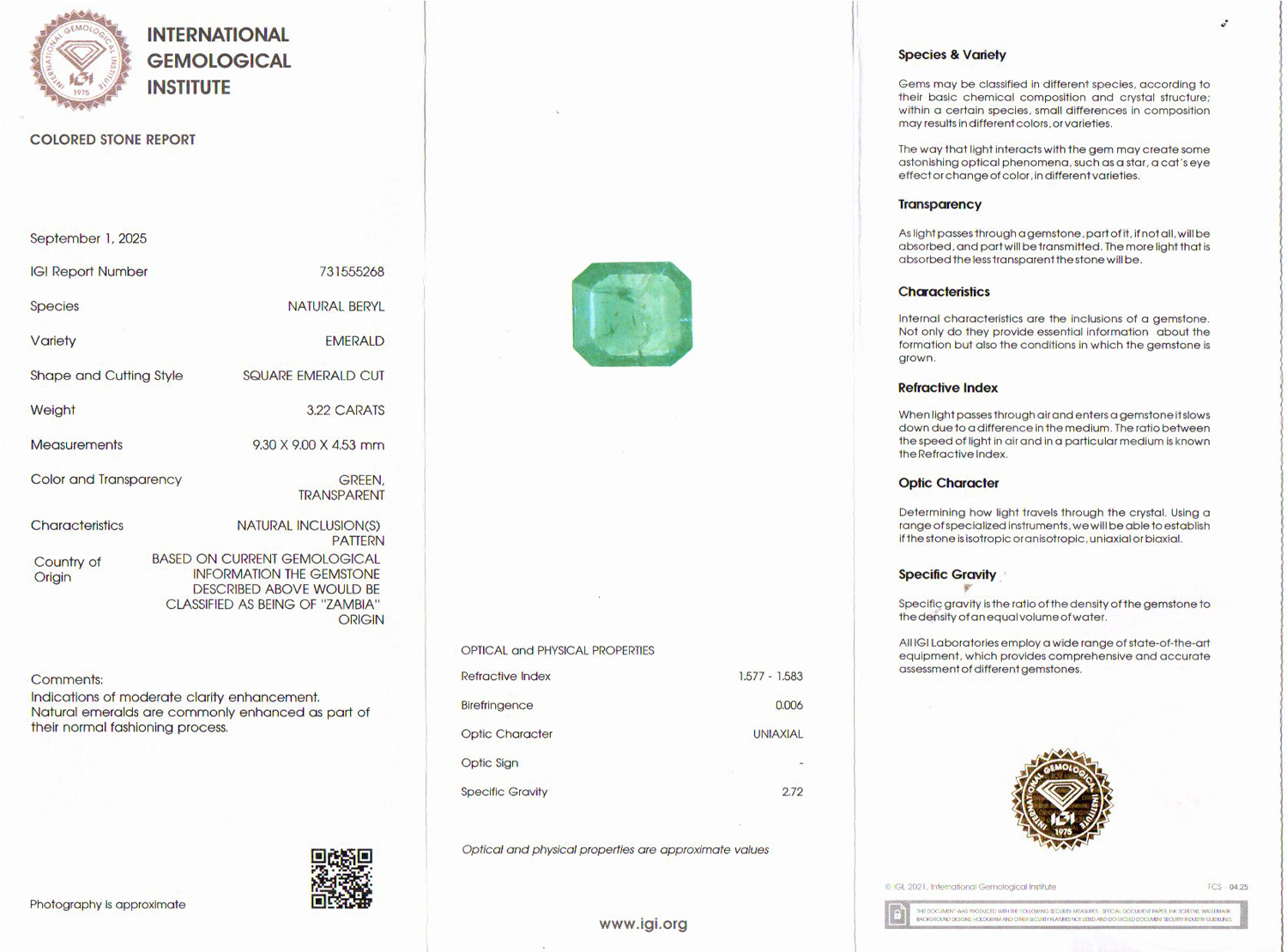 Buy Emerald (Panna) Stone - 3.22 Carat Online | MyRatna