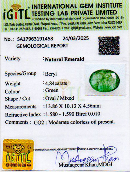 Buy Zambian Emerald - 4.84 Carat Online | MyRatna