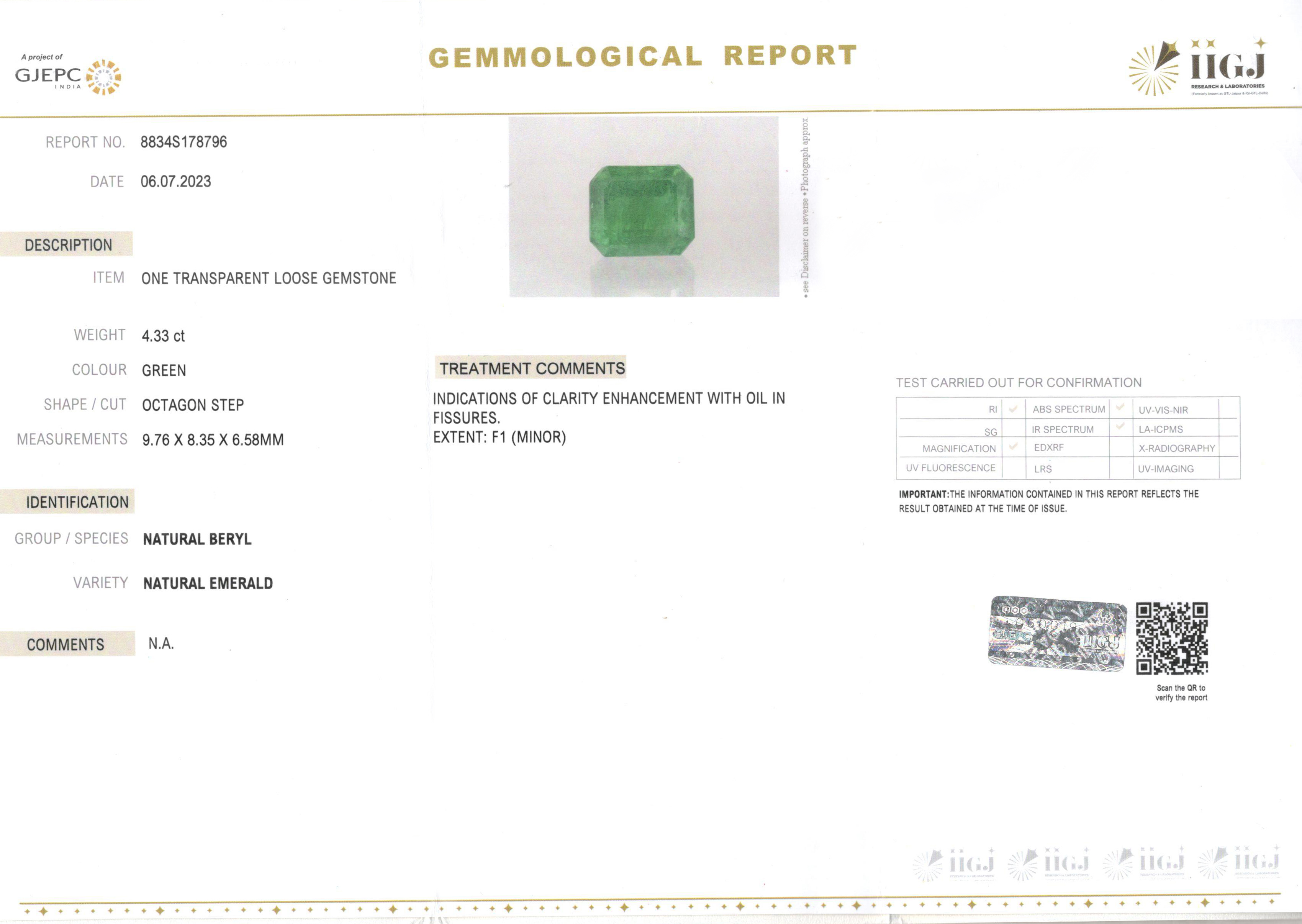 Buy Zambian Emerald - 4.33 Carat Limited Quality EMD-9882 Online | MyRatna