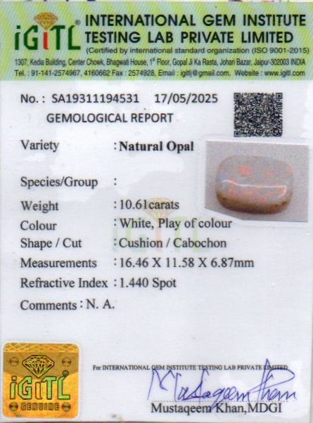 Buy 10.61 Carat Certified Australian Opal Online - MyRatna