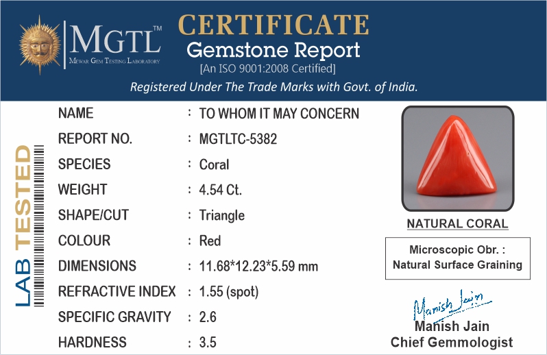 Buy Italian Red Coral (pagadam) Stone - 4.54 Online | MyRatna